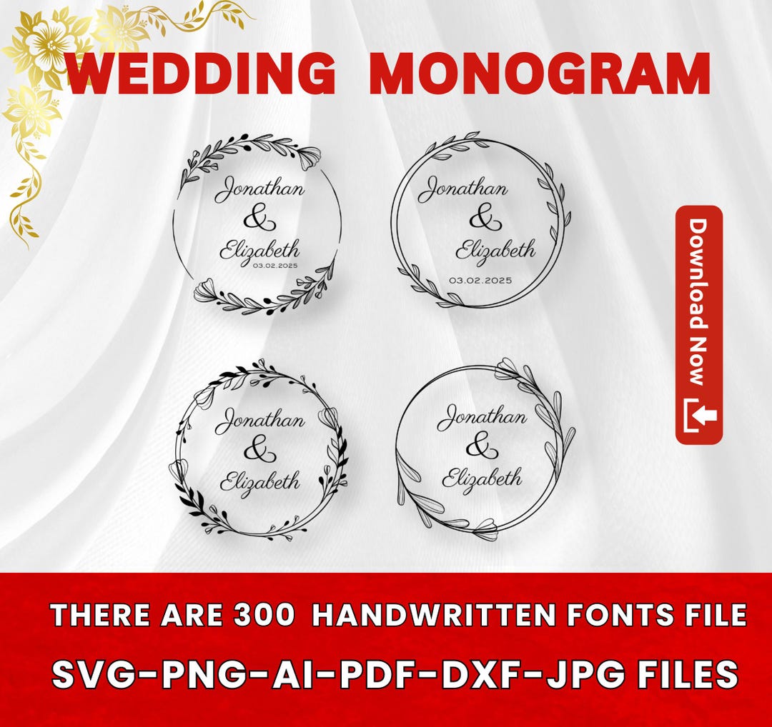 Hochzeit SVG Bundle: Brautpaar Monogramm, Save the Date (Digitaler ...