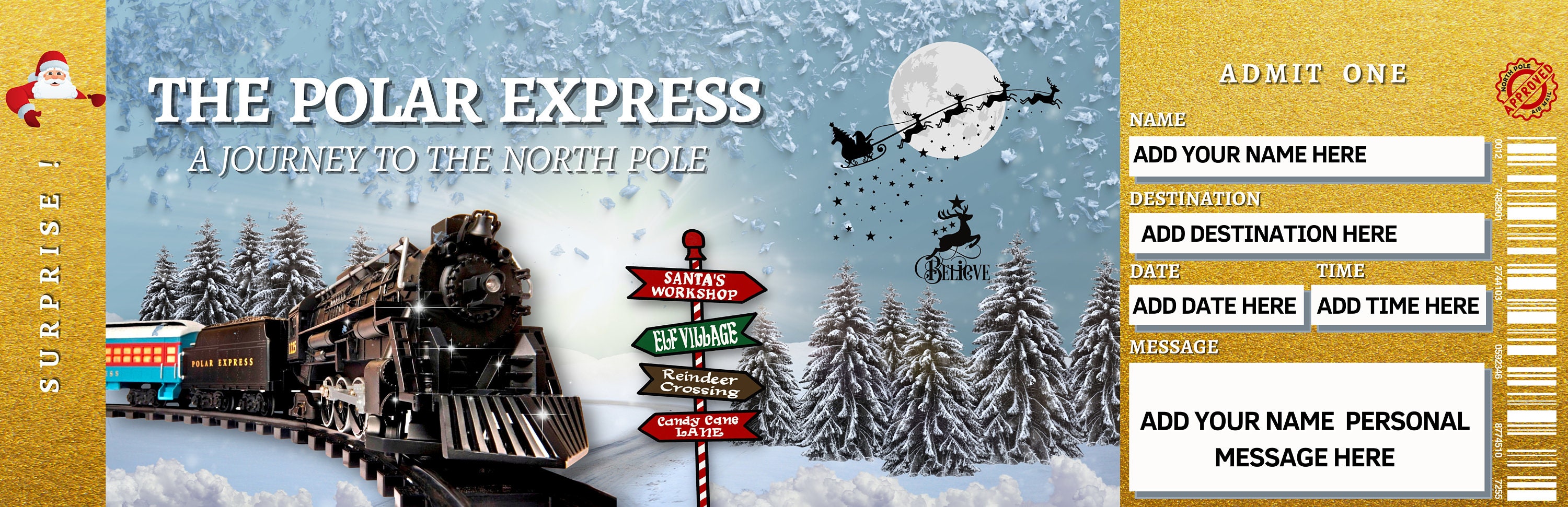 Editable THE POLAR EXPRESS North Pole Journey Surprise Reveal Trip Gift ...
