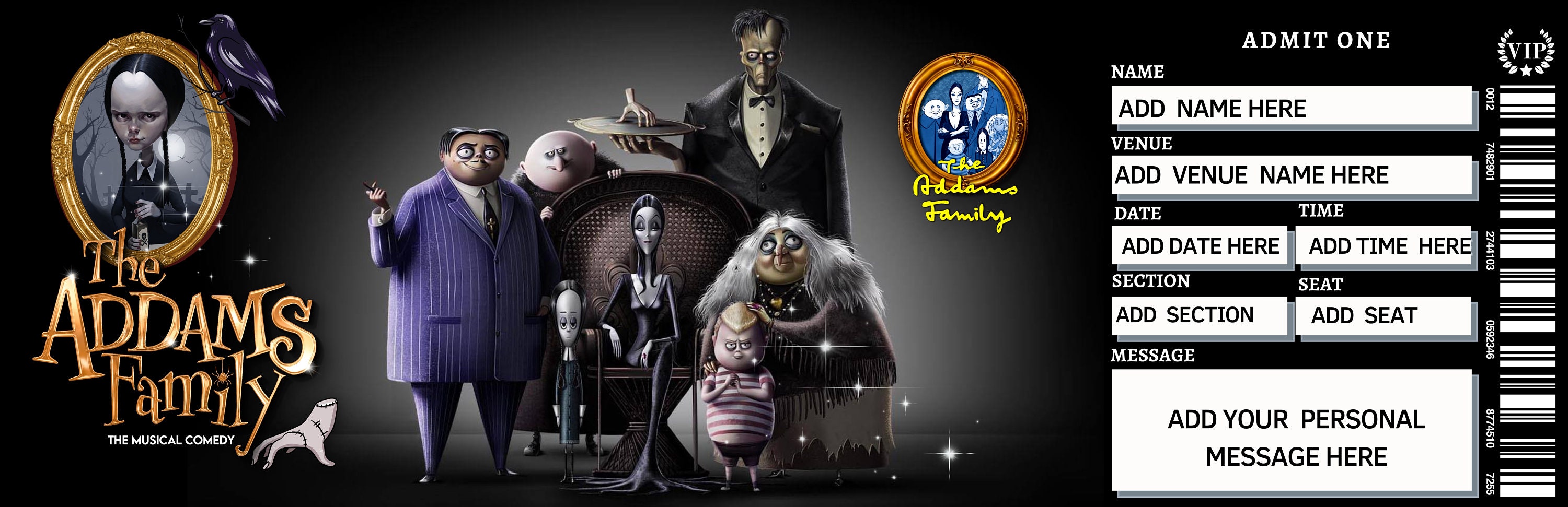 Editable the ADDAMS FAMILY Concert Surprise Event Reveal Gift Template ...