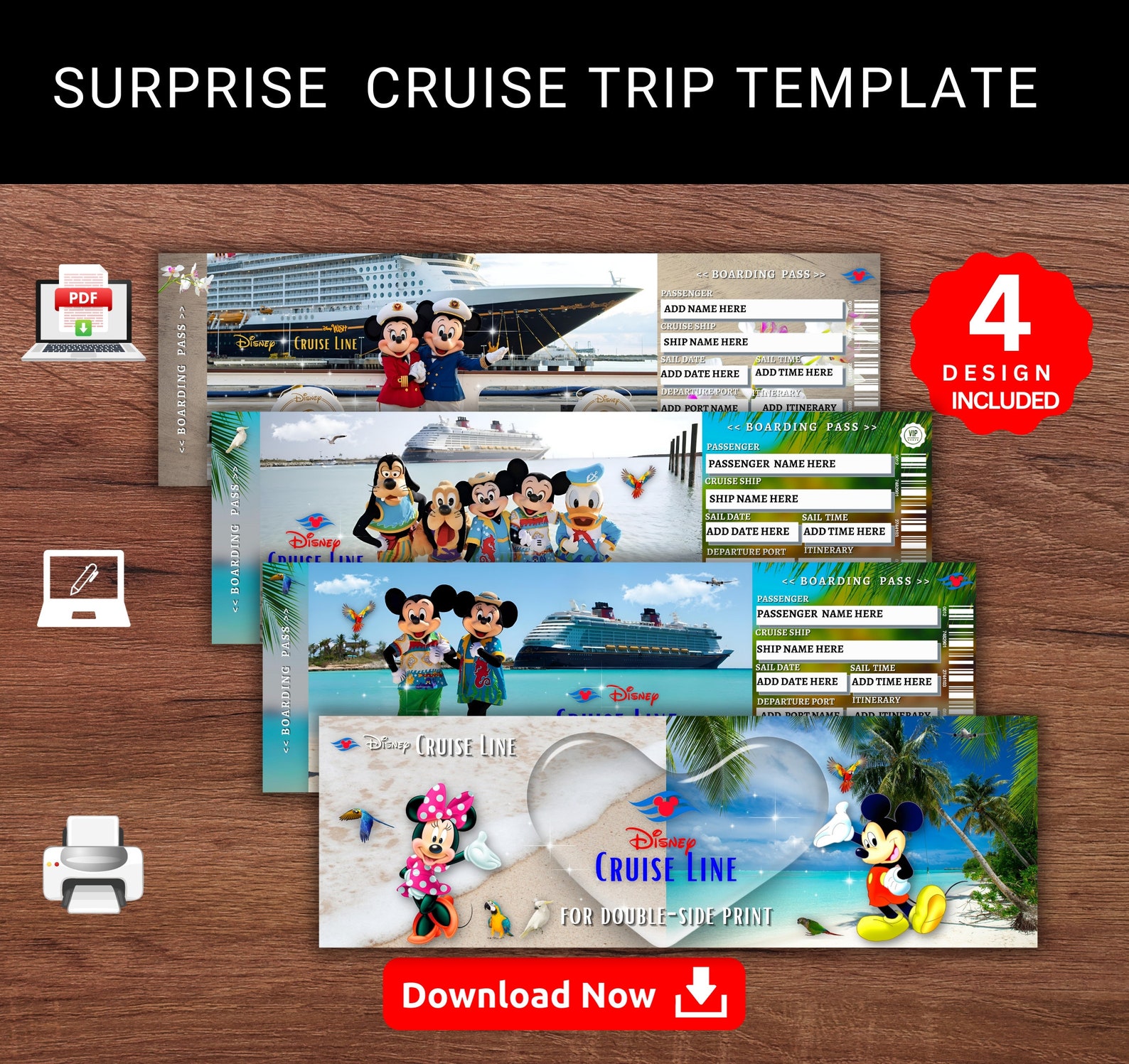 Editable DISNEY Surprise CRUISE Reveal Trip Gift Template. Disney ...