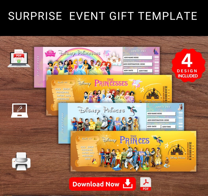 Editable Disney PRINCESSES and PRINCES Surprise Reveal Event Gift ...