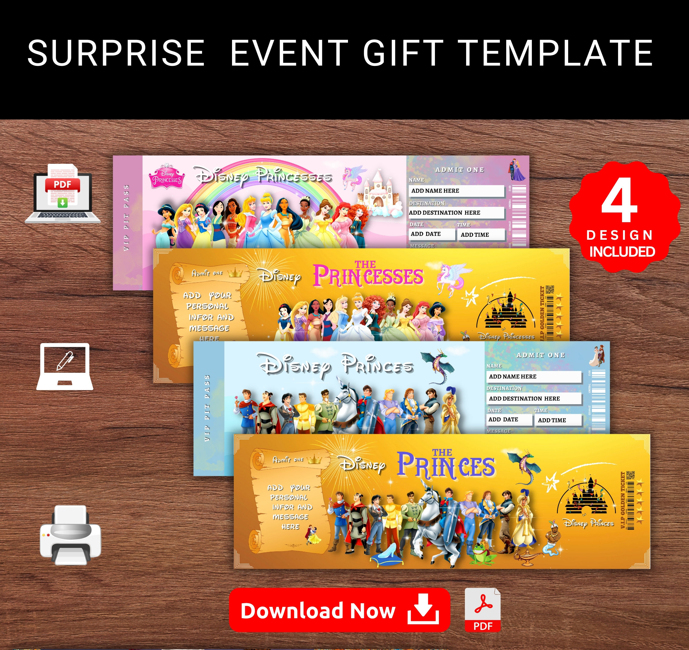 Editable Disney PRINCESSES and PRINCES Surprise Reveal Event Gift ...