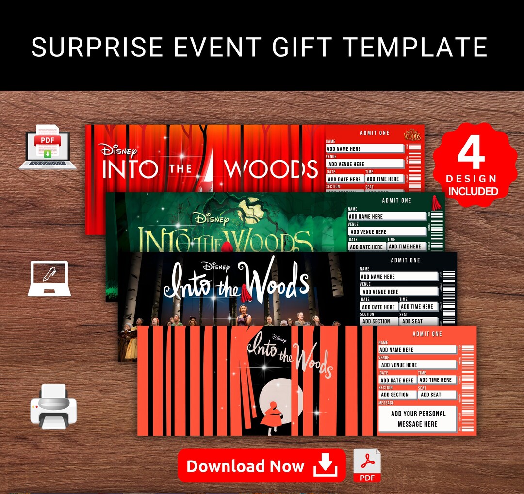 Editable Disney INTO THE WOODS Surprise Event Gift Template. Into the ...