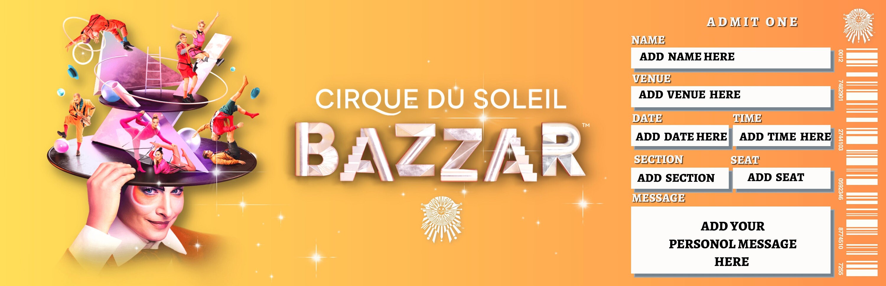 Editable BAZZAR CIRQUE Du Soleil Surprise Reveal Gift Template. Bazzar Cirque Show Keepsake Faux ...