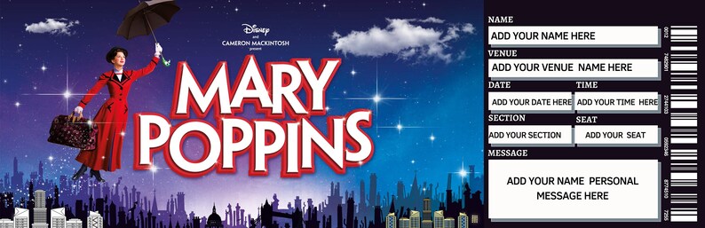 Editable Disney MARY POPPINS Surprise Reveal Event Gift Template. Mary Poppins Broadway Keepsake ...