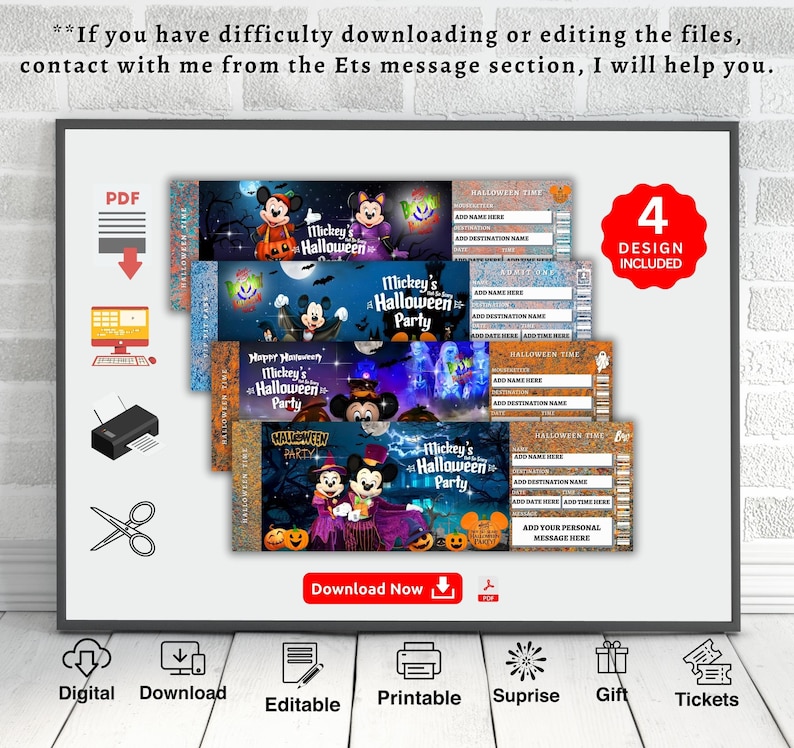 Editable Disney Halloween Party Ticket – Surprise Gift Reveal (PDF) - Etsy