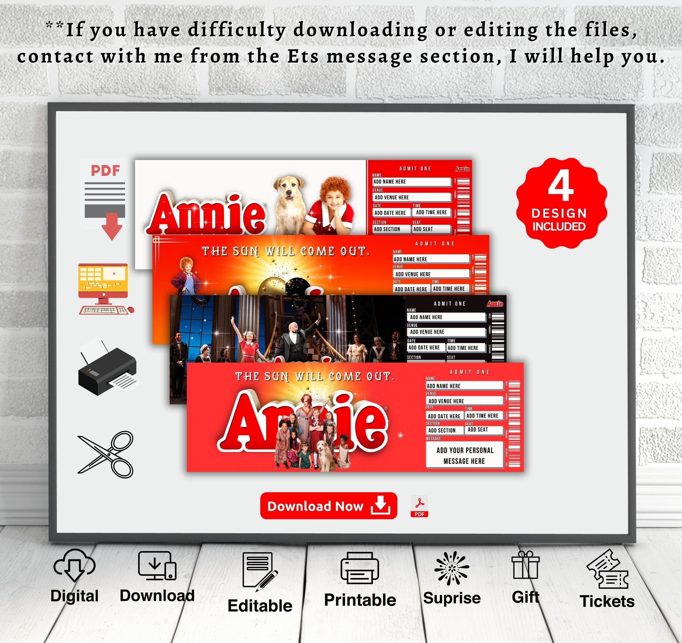 Editable Annie Broadway Surprise Ticket Template (PDF) - Etsy