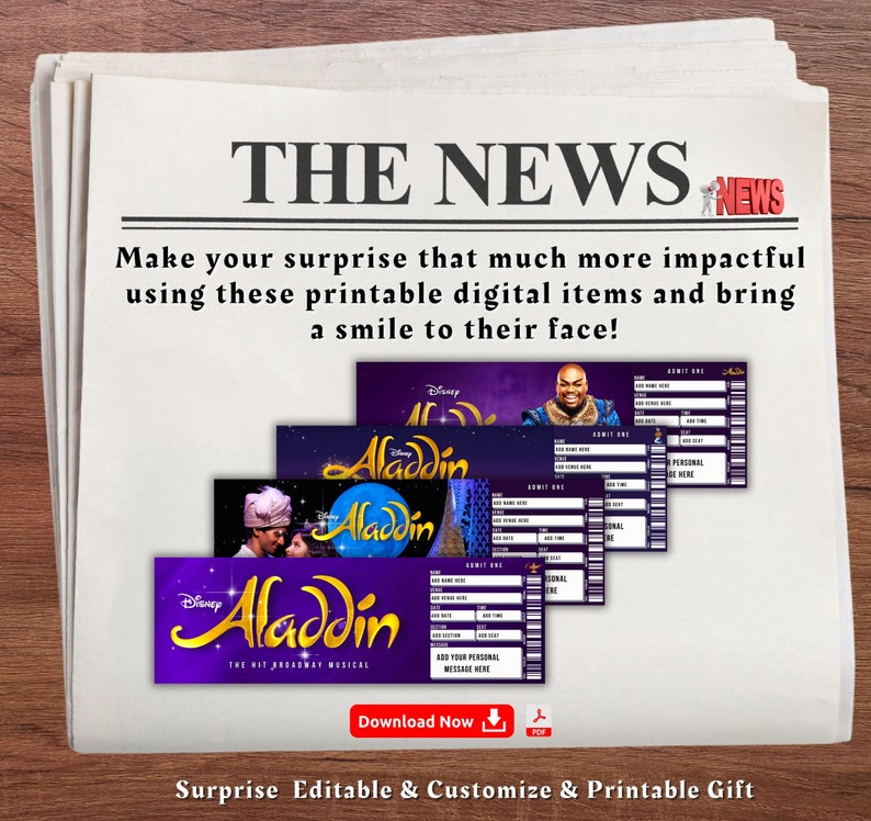 Editable DISNEY ALADDIN Surprise Event Reveal Gift Template. - Etsy