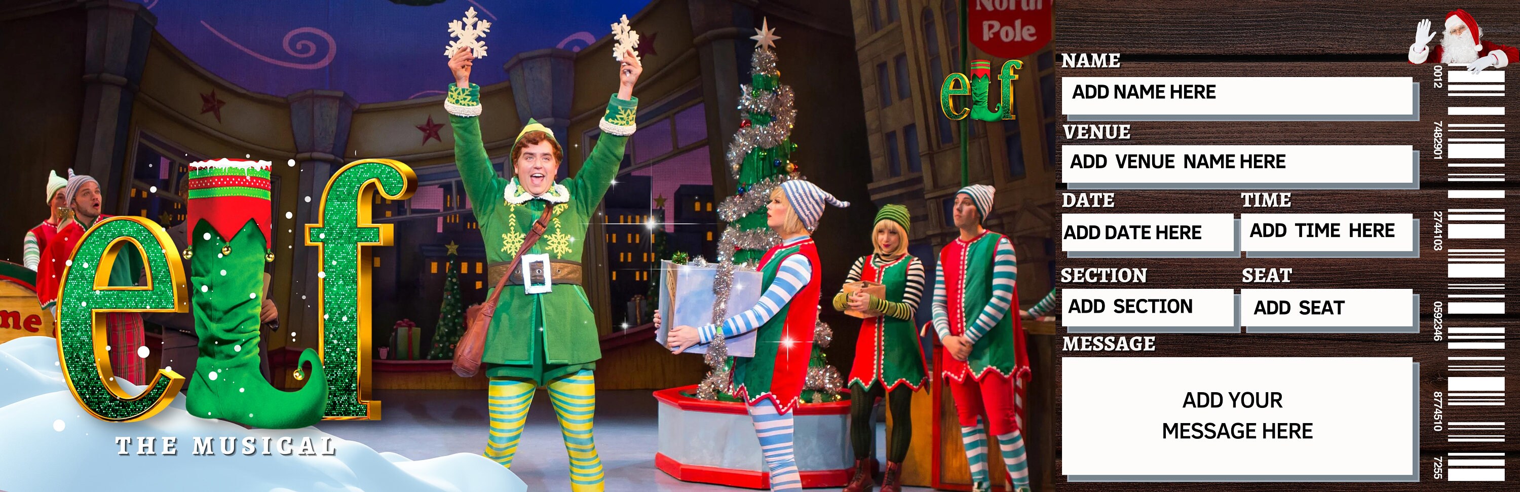 Editable Elf Broadway Show Ticket Template: Surprise Event Reveal (PDF ...
