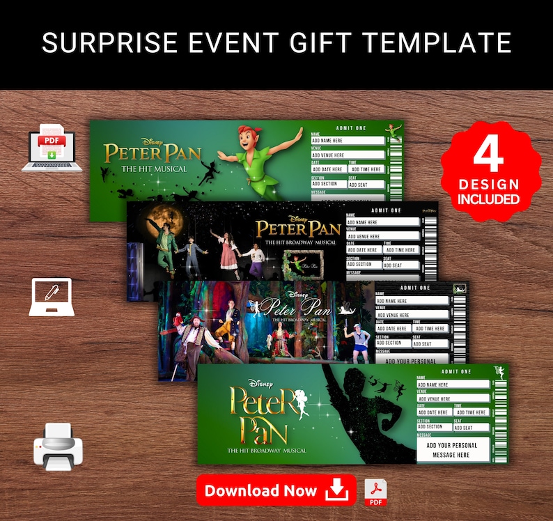 Editable DISNEY PETER PAN Surprise Reveal Event Gift Template. Disney ...