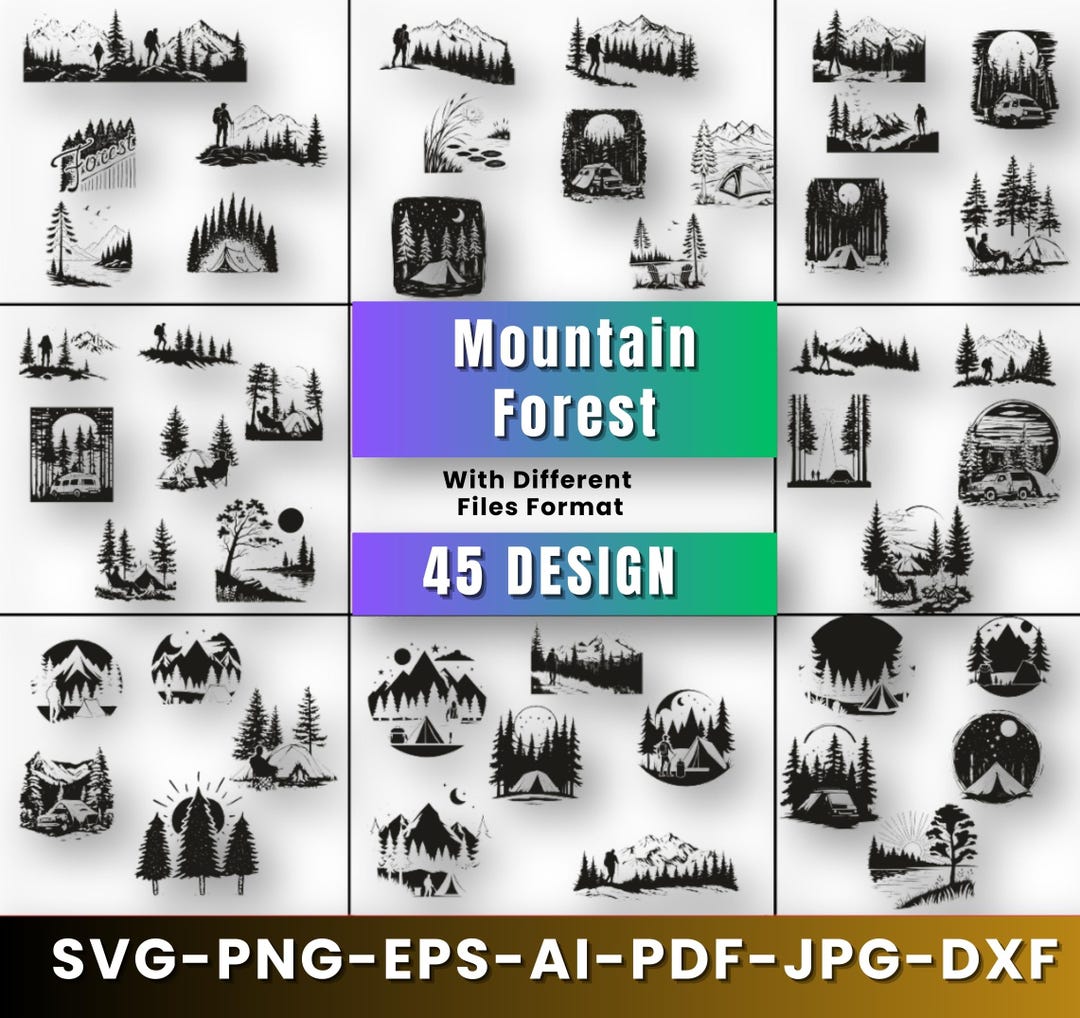 Mountain Forest SVG-PNG Bundle: Camping Scene, Woodland Design - Etsy