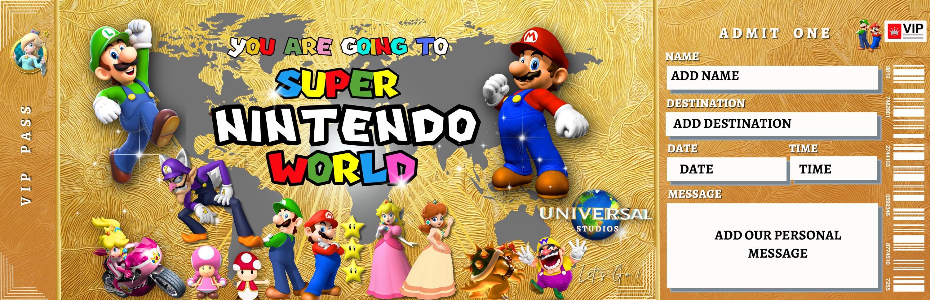 Super Nintendo World Trip Reveal Ticket: Universal Studios Gift ...