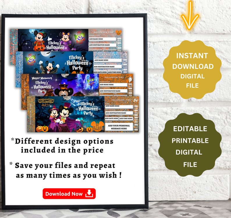 Editable Disney Halloween Party Ticket – Surprise Gift Reveal (PDF) - Etsy