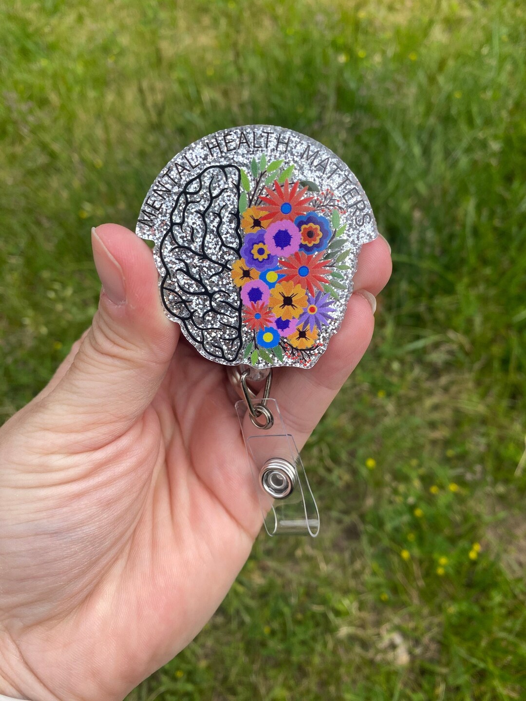 Mental Health Badge Reel Brain Badge Reel Retractable Id Badge Holder ...