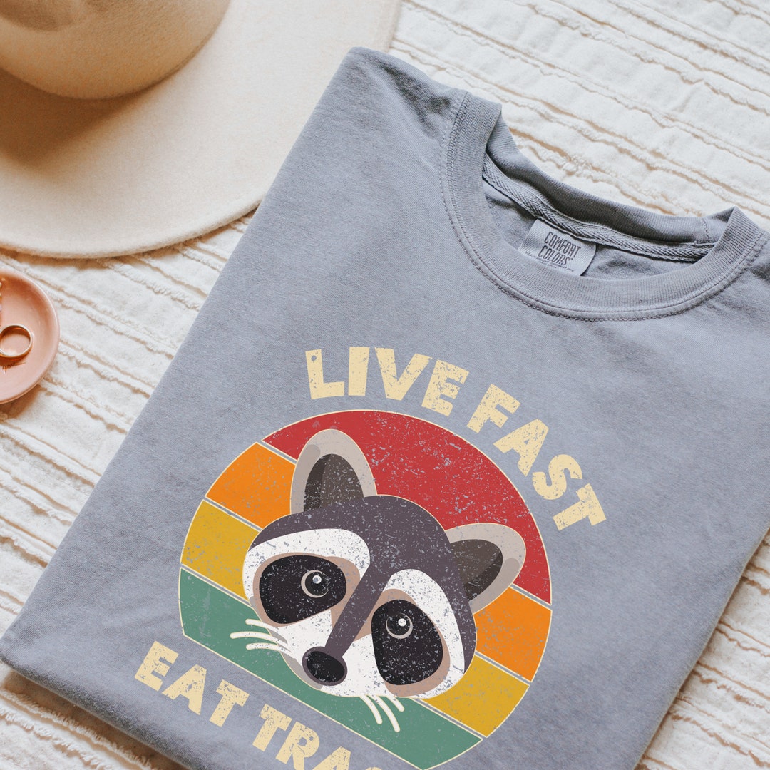 Retro Raccoon Shirt: Live Fast Eat Trash Weirdcore Raccoon Graphic Tee ...