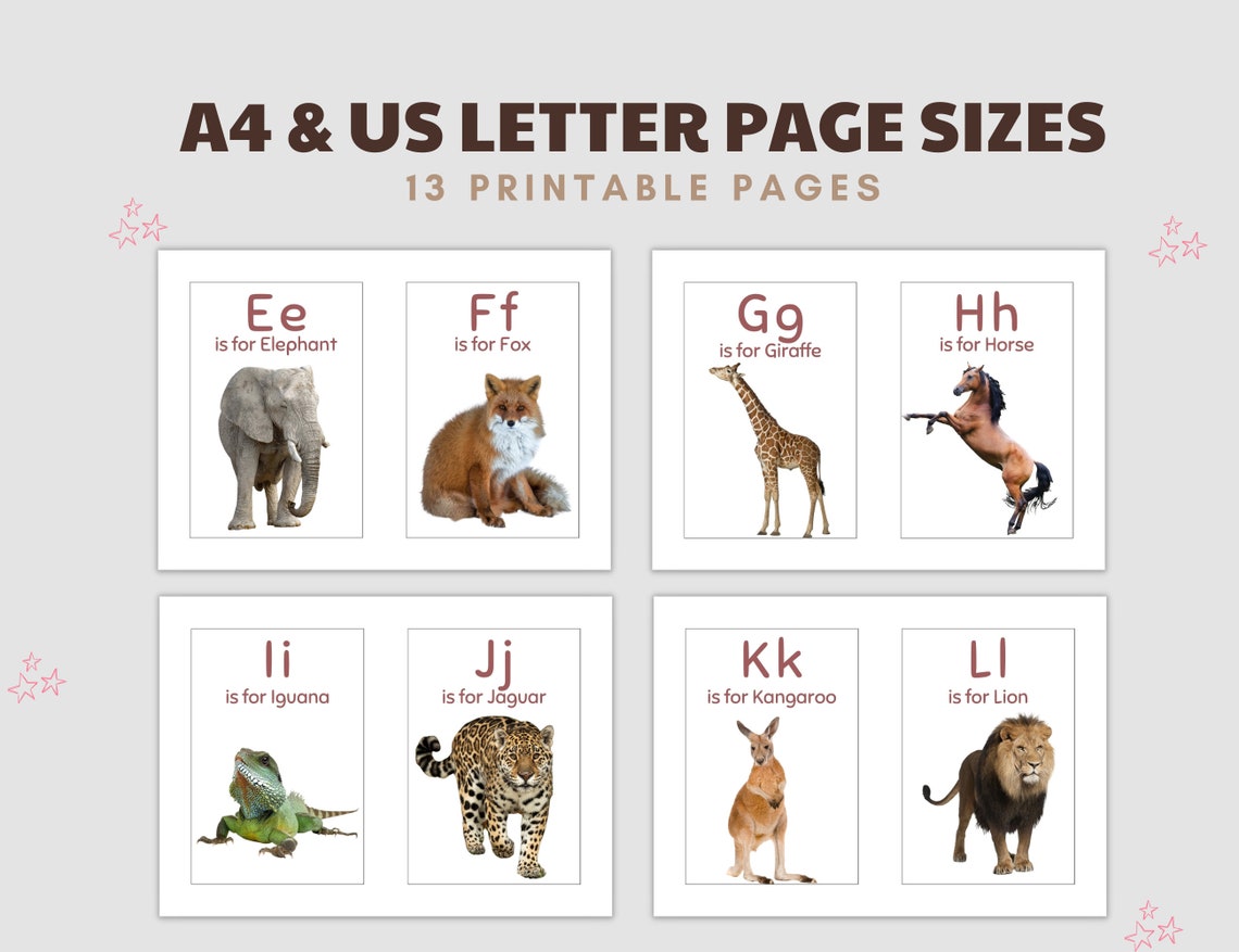 Printable Animal Alphabet Flashcards Preschool Alphabet Flash - Etsy