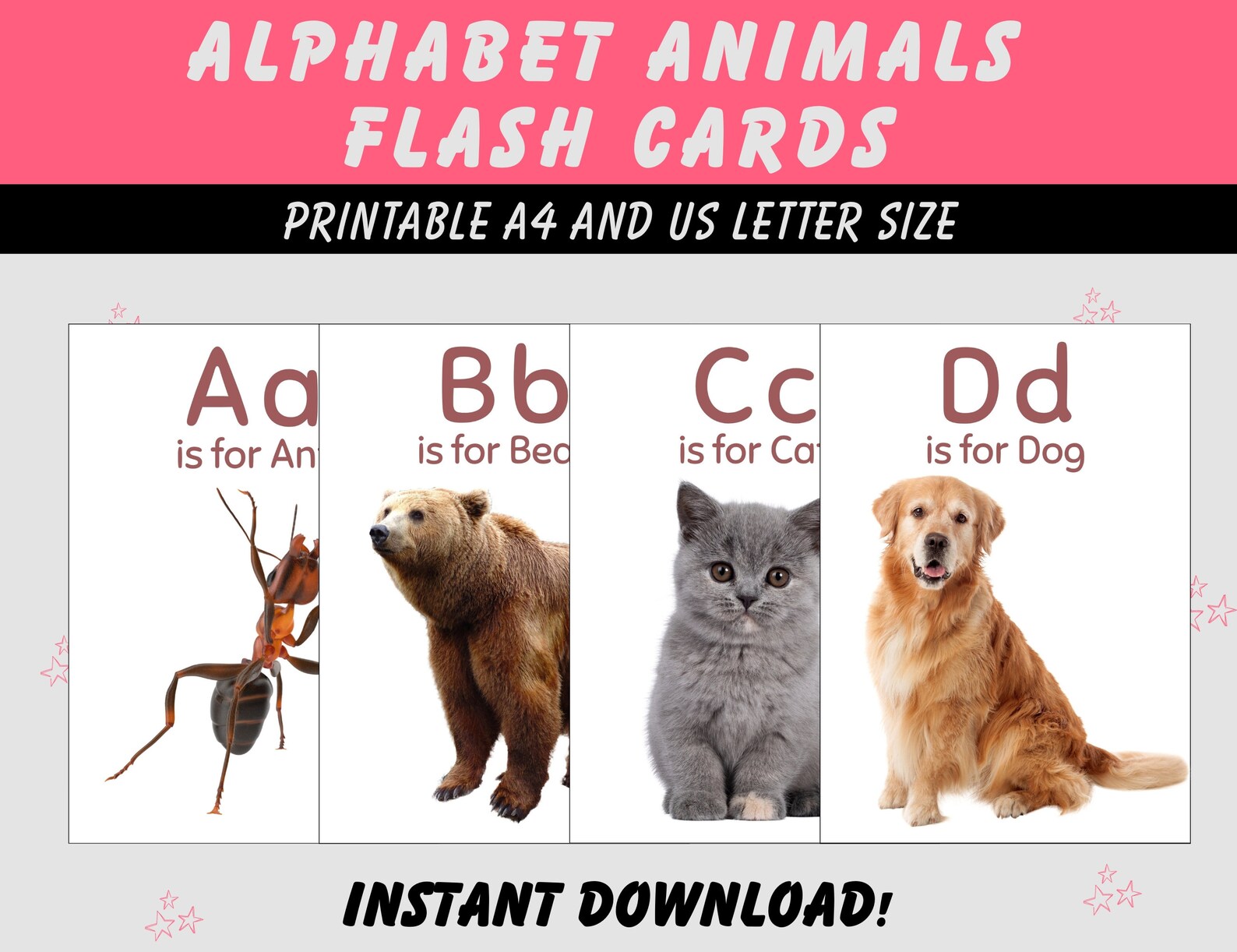 Printable Animal Alphabet Flashcards Preschool Alphabet Flash - Etsy