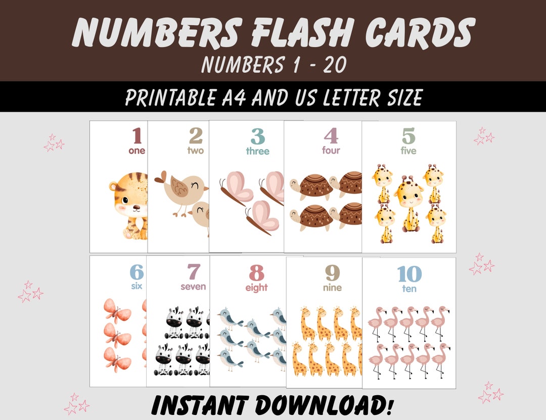 Printable Flash Card Numbers, Preschool Counting Flash Cards, Number ...