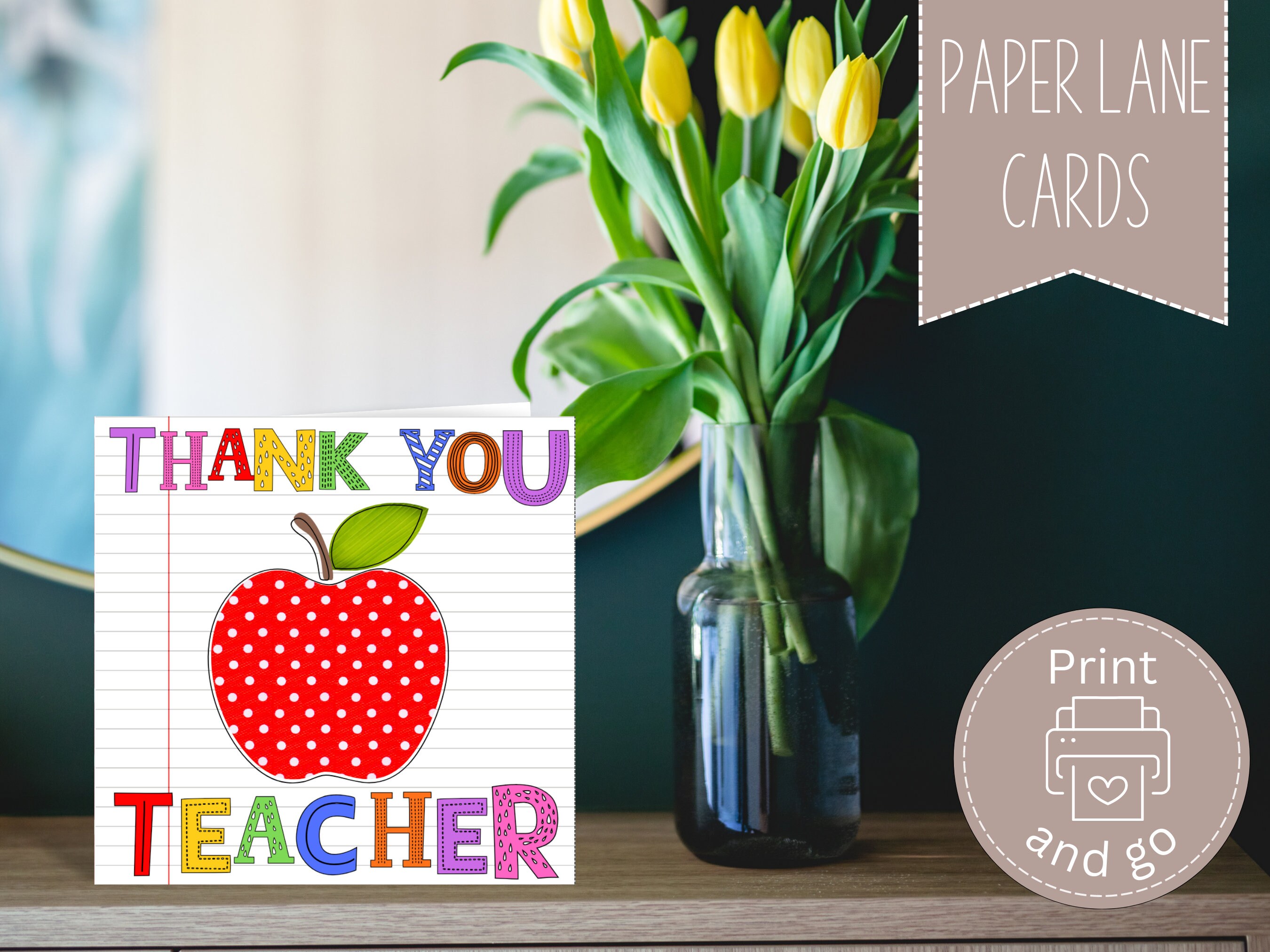 Thank You Teacher Card With Matching Envelope. Printable Digital File ...