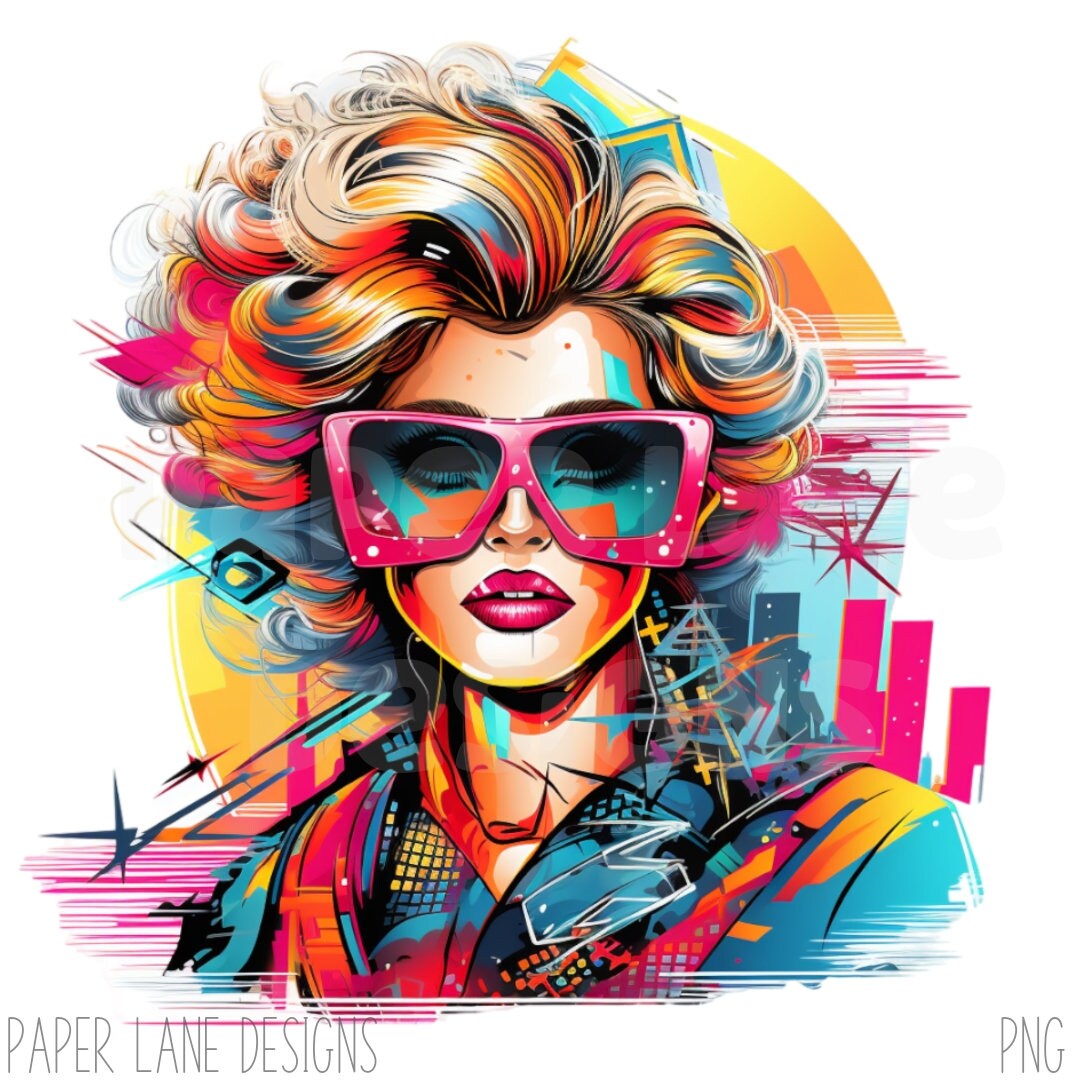 80s Style Clipart Sublimation Pop Art Sublimation 80s Woman Art 80s ...