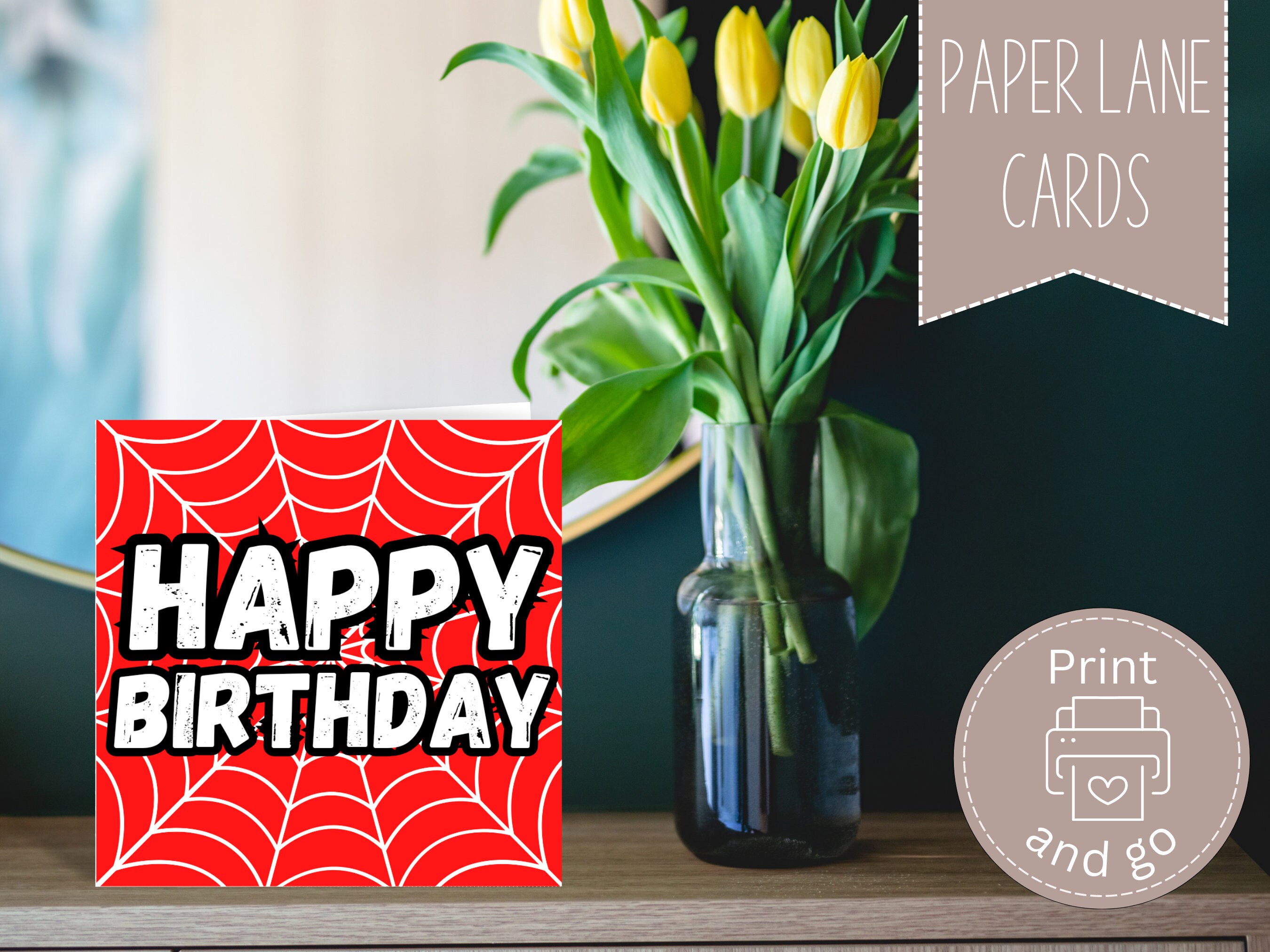 Spiderweb Birthday Card With Free Matching Envelope. Printable Digital ...