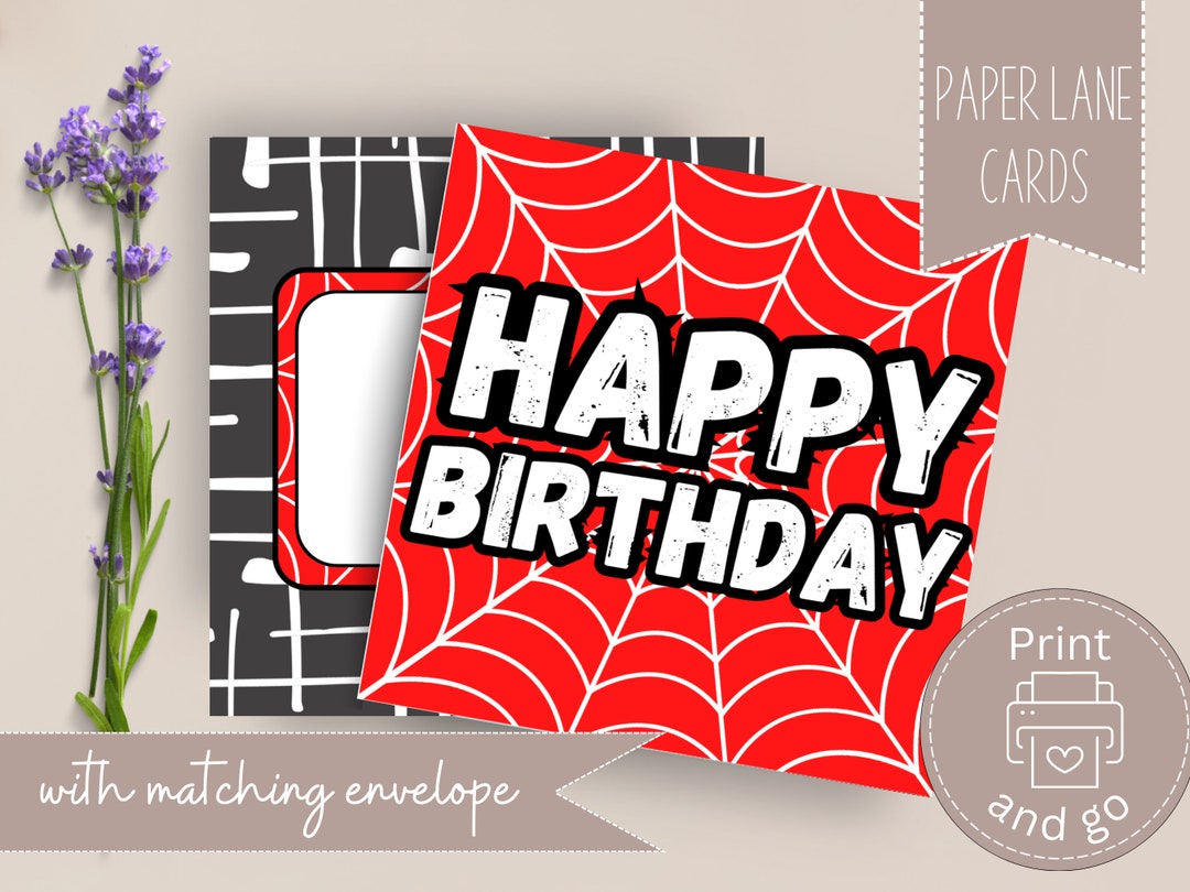 Spiderweb Birthday Card With Free Matching Envelope. Printable Digital ...