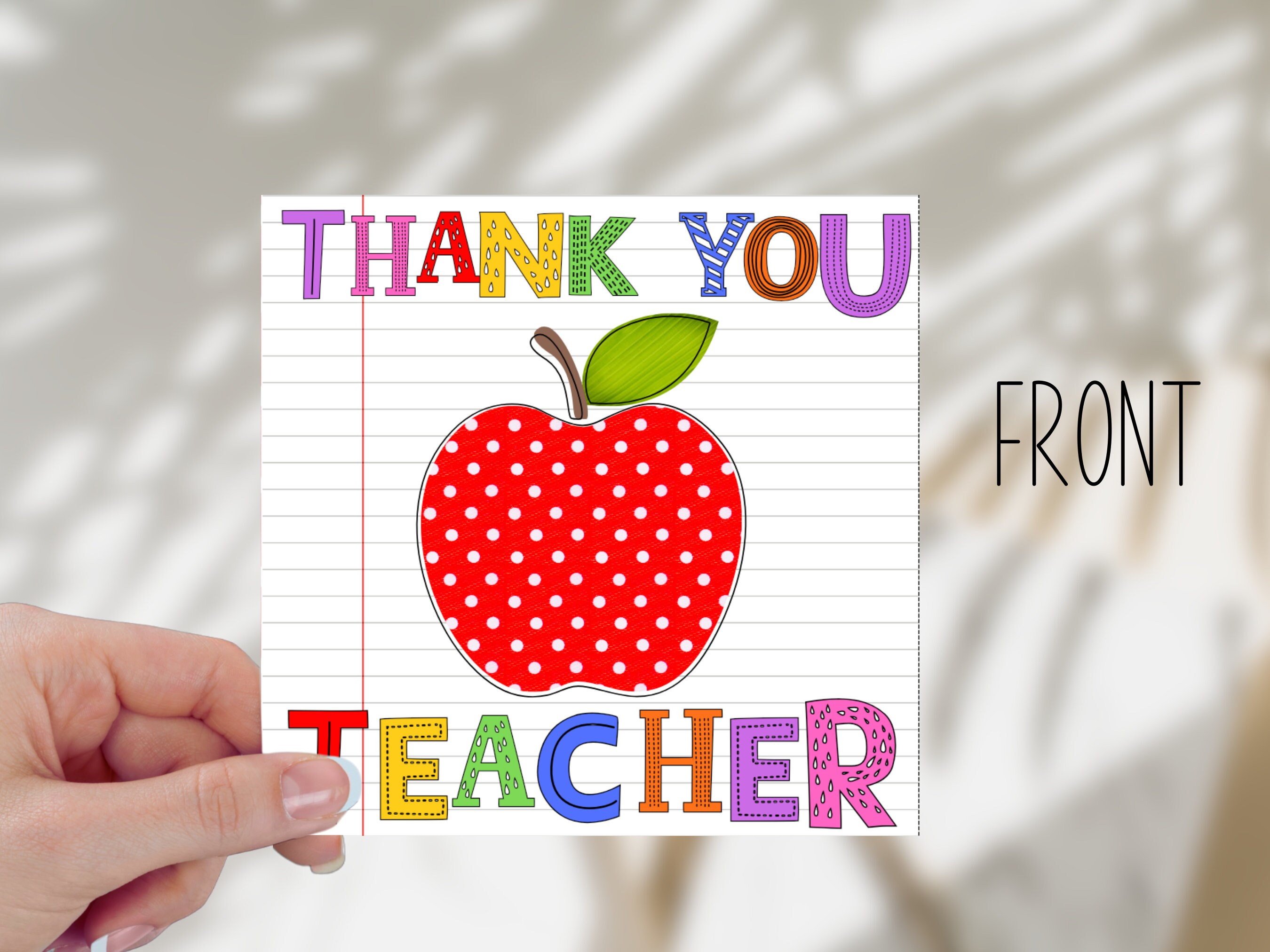 Thank You Teacher Card With Matching Envelope. Printable Digital File ...