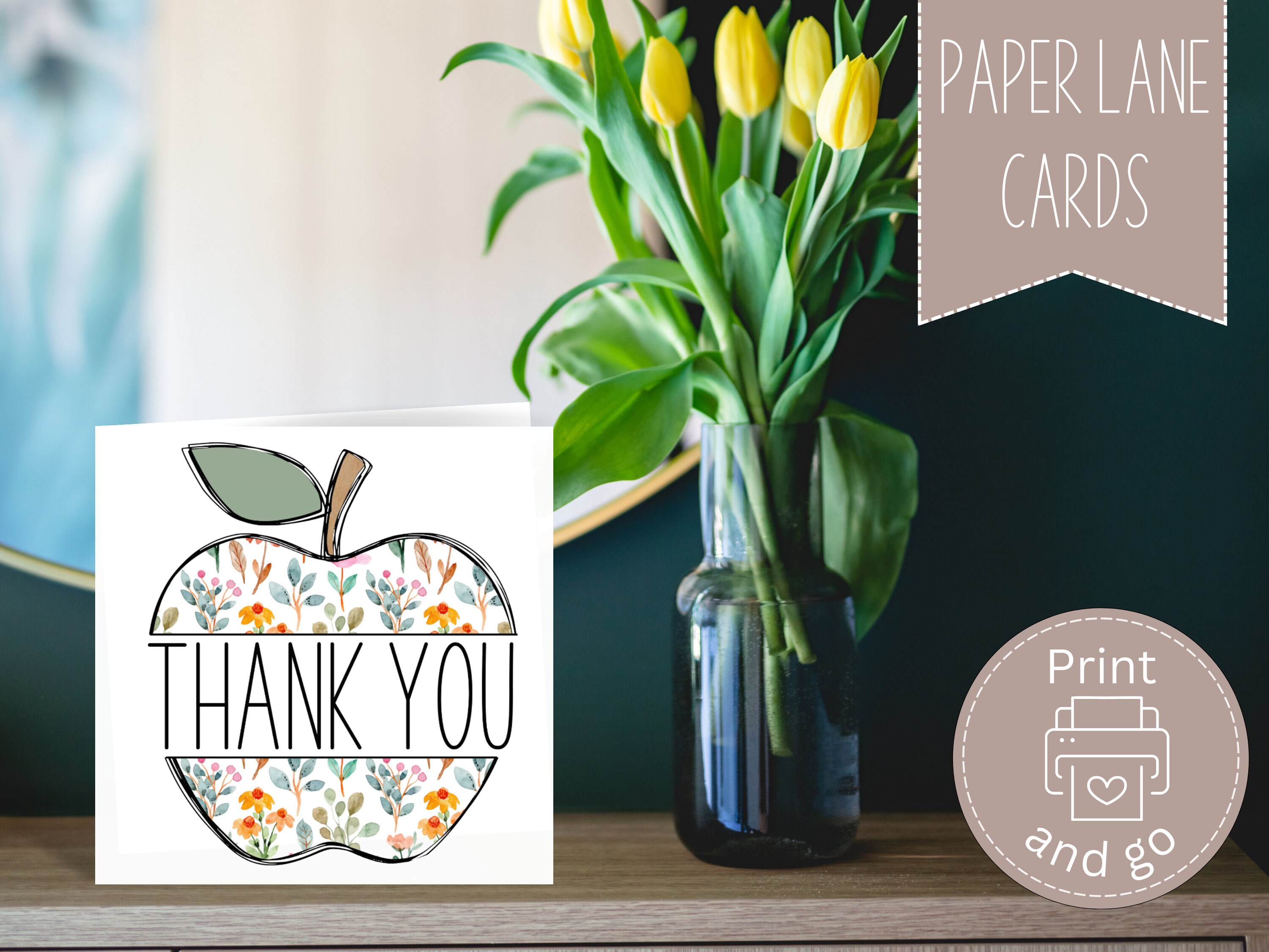 Thank You Teacher Card With Matching Envelope. Printable Digital File ...