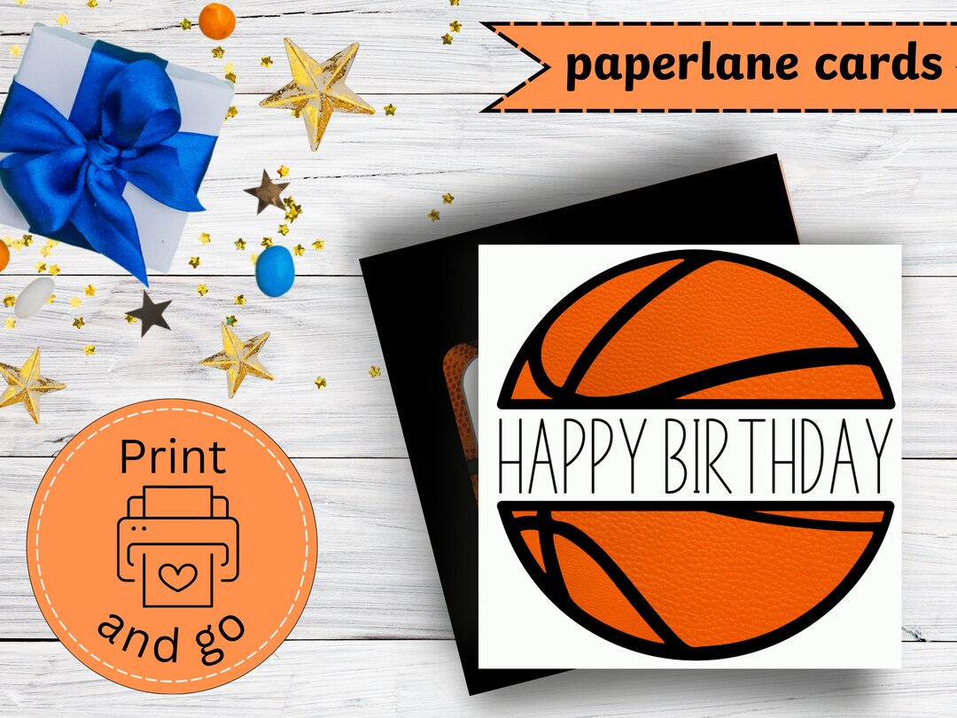 Basketball Birthday Card With Matching Envelope. Printable Digital File ...