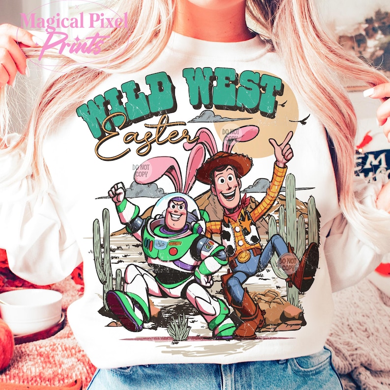 Retro Story Woody and Buzz Sublimation PNG, Cartoon Easter Bunny Png ...