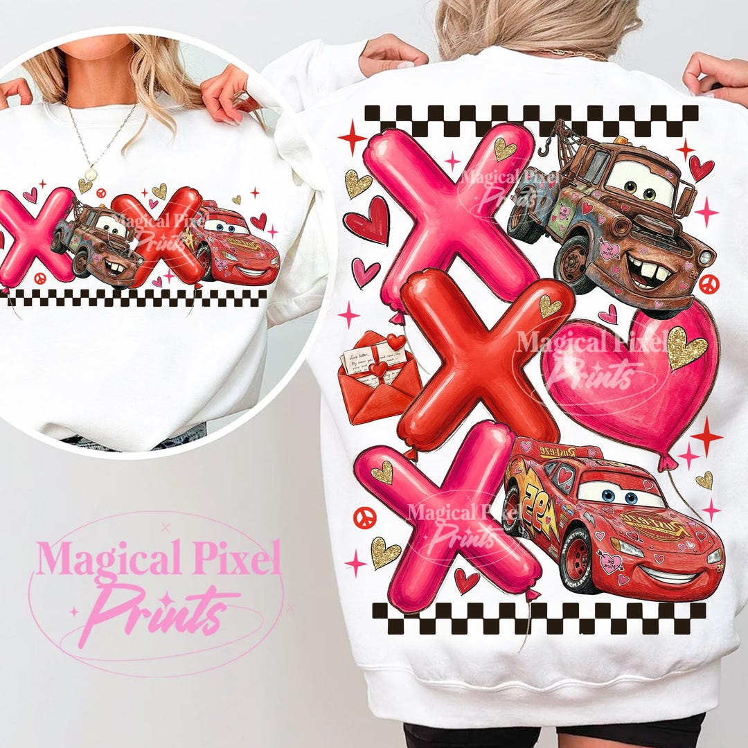 Valentine Cars Checkered Png, Preppy Cartoon Valentine Shirt PNG, Xoxo ...