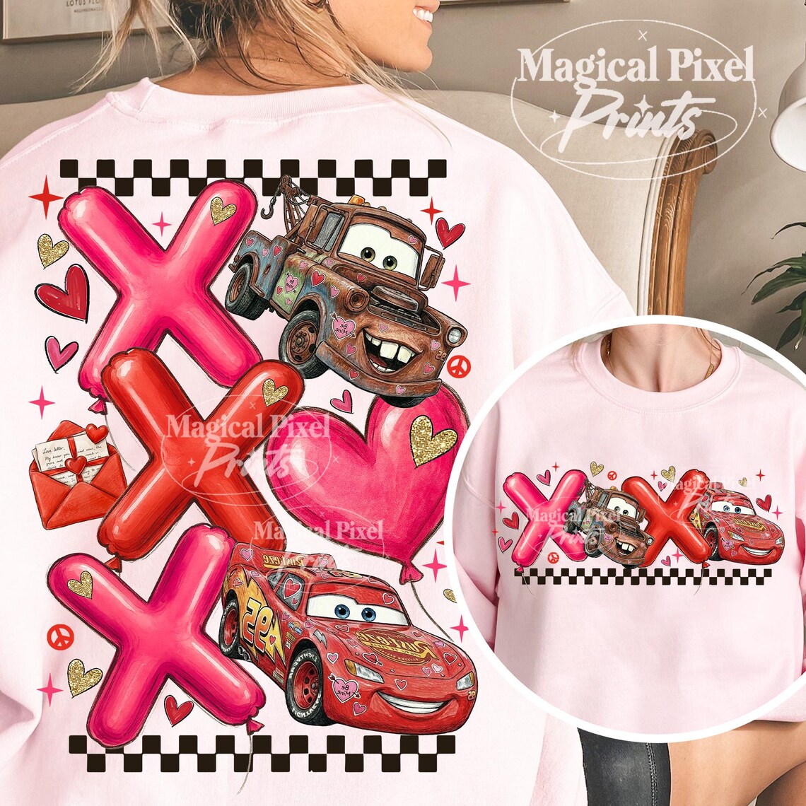 Valentine Cars Checkered Png, Preppy Cartoon Valentine Shirt PNG, Xoxo ...