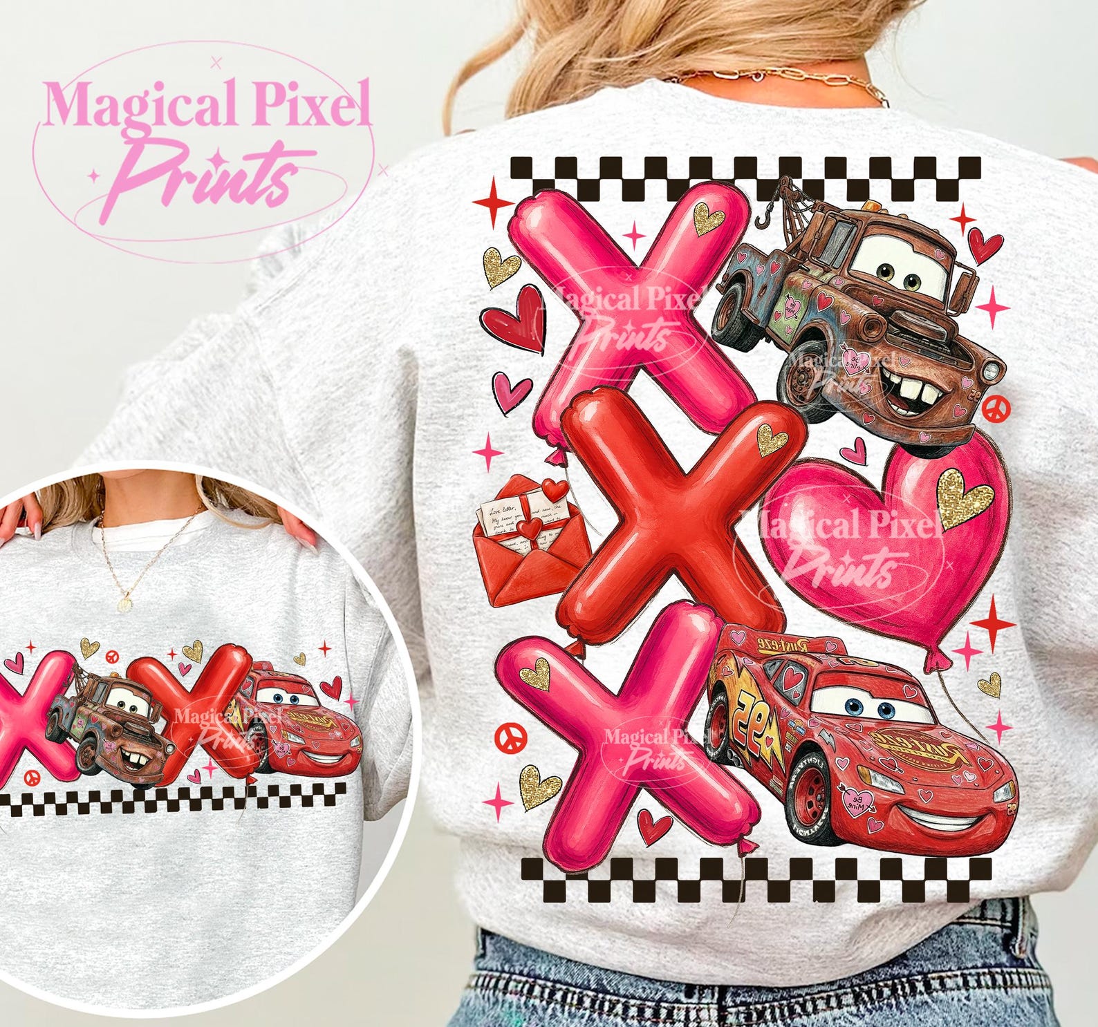 Valentine Cars Checkered Png, Preppy Cartoon Valentine Shirt PNG, Xoxo ...