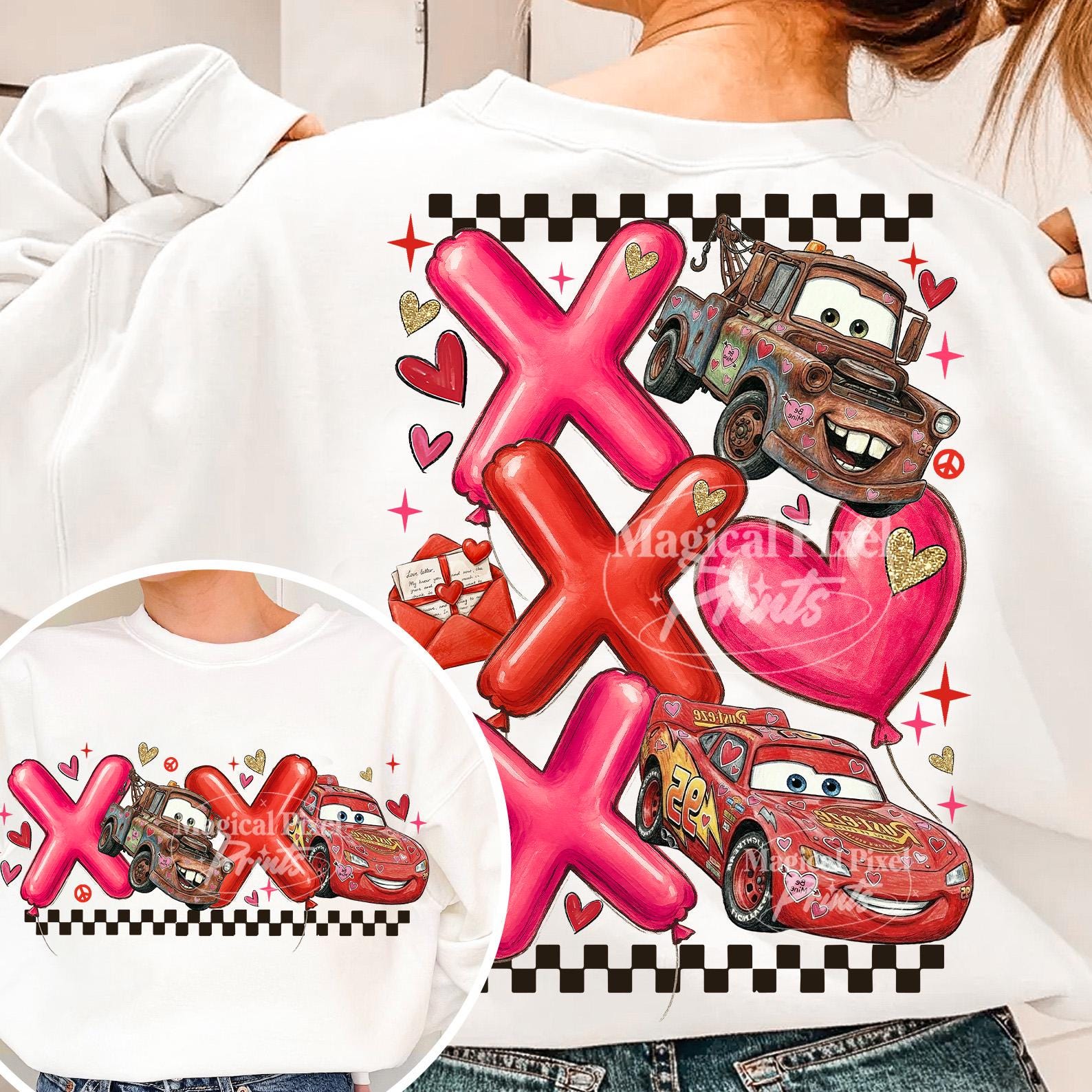 Valentine Cars Checkered Png, Preppy Cartoon Valentine Shirt PNG, Xoxo ...