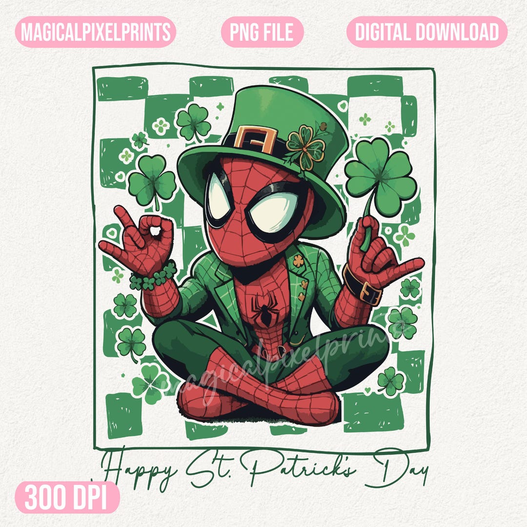 Checkered St Patrick's Day PNG, Lucky Shamrock Spider PNG, Irish Spider ...