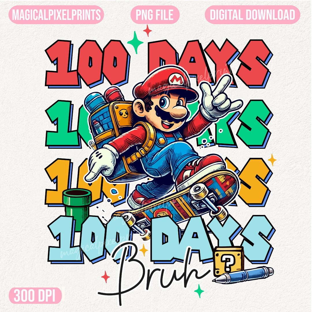 Retro 100 Days Bruh Png, Happy 100 Days of School Cartoon Png, Super ...