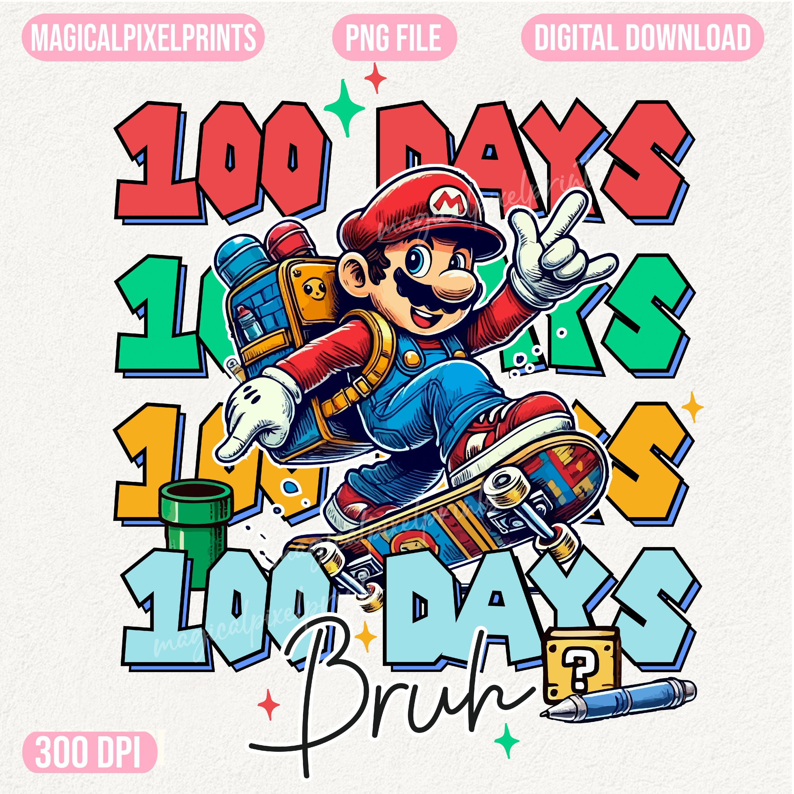 Retro 100 Days Bruh Png, Happy 100 Days of School Cartoon Png, Super ...