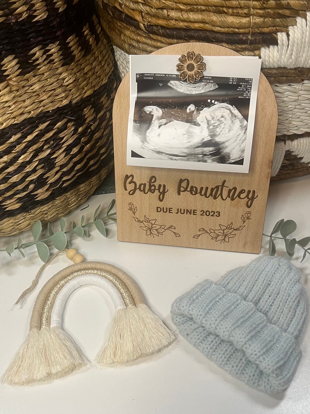 Personalised Wooden Baby Scan Frame Engraved Pregnancy Announcement ...