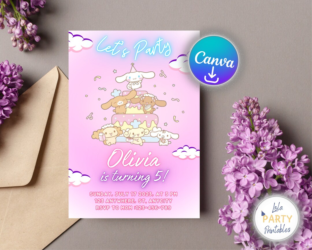 Kitty Cinnamon Kawaii Invitation, Easy Editable Birthday Party ...