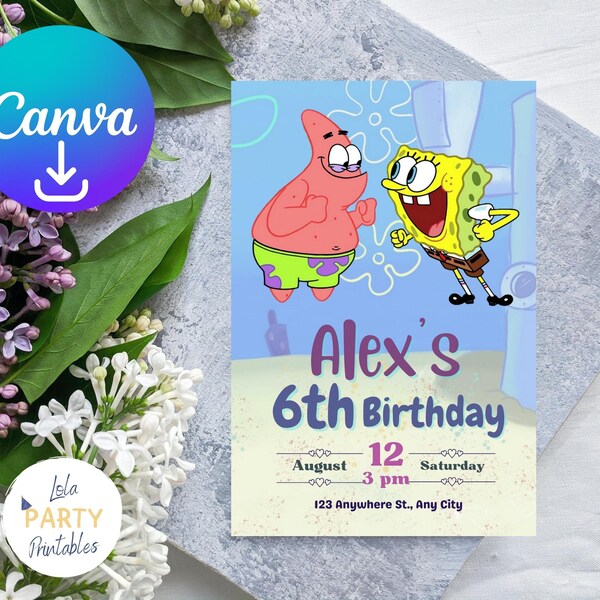 Spongebob Invitation Template - Etsy