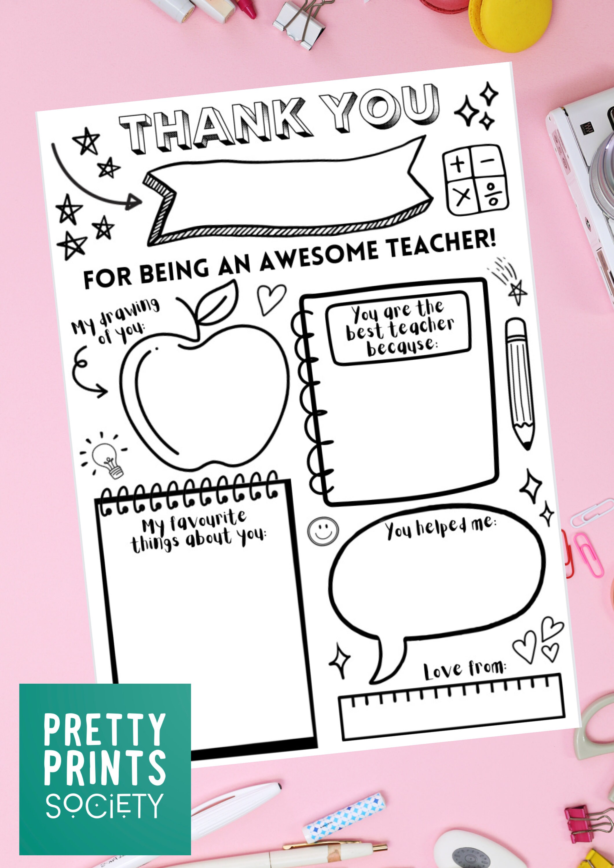 Thank You Teacher Printable Instant DIGITAL Download Teacher ...