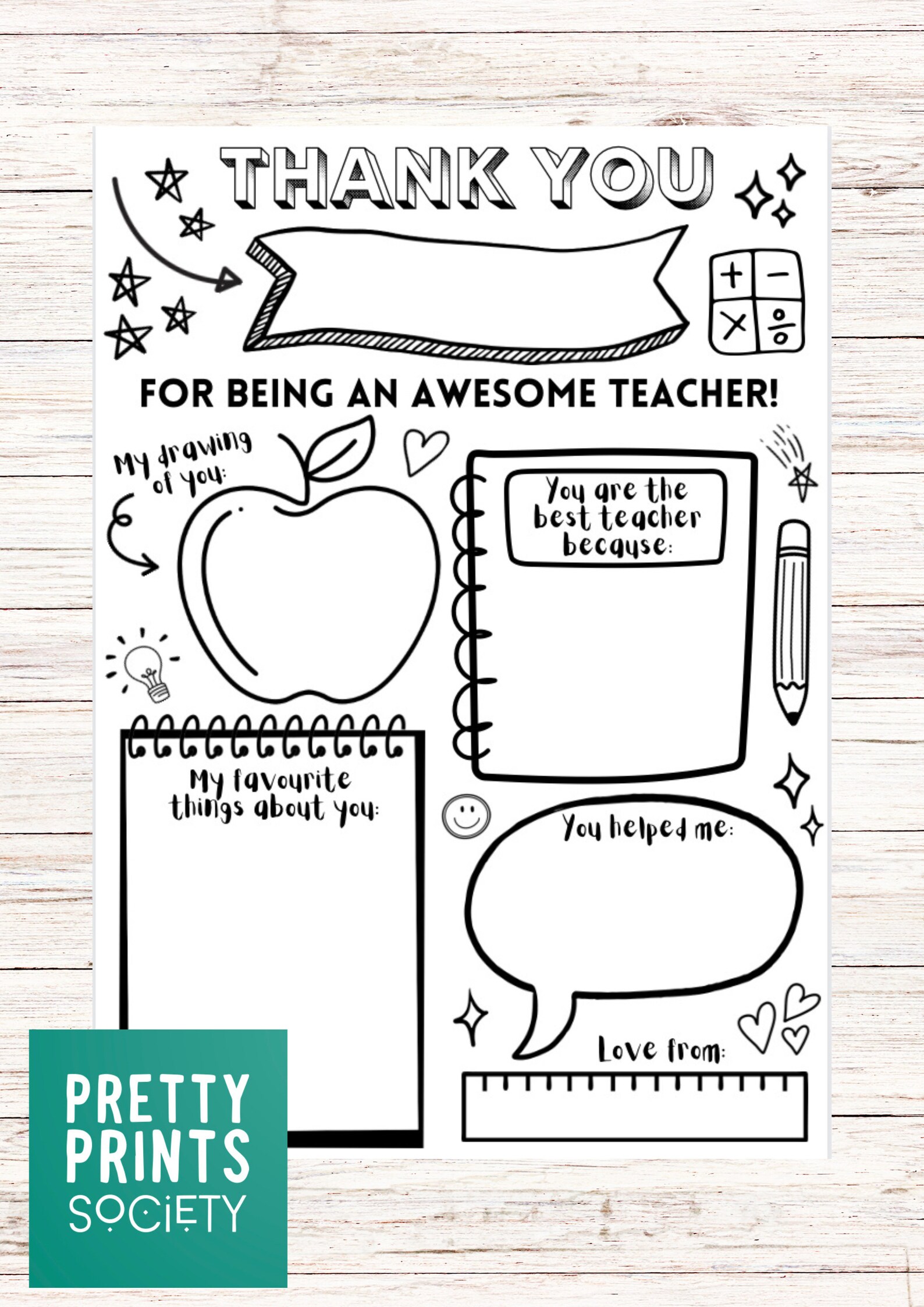 Thank You Teacher Printable Instant DIGITAL Download Teacher ...