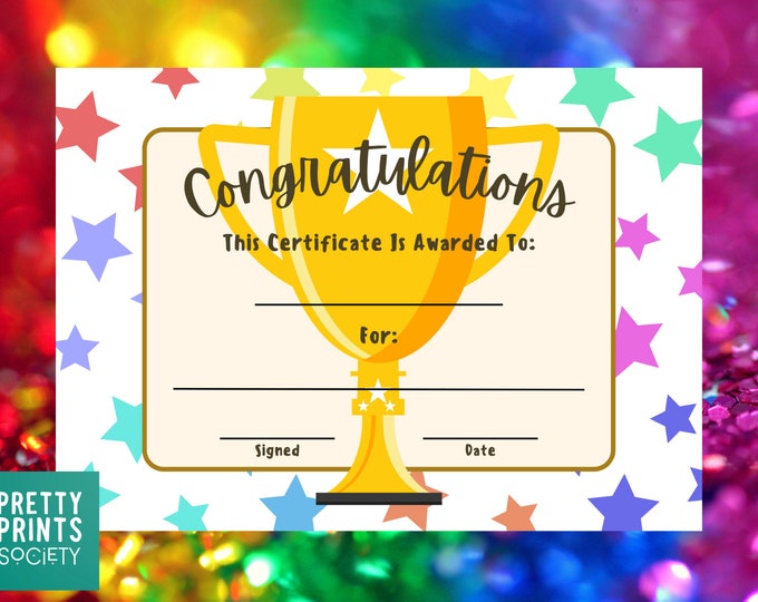 Kids Congratulations Certificate Printable - Instant DIGITAL Download ...