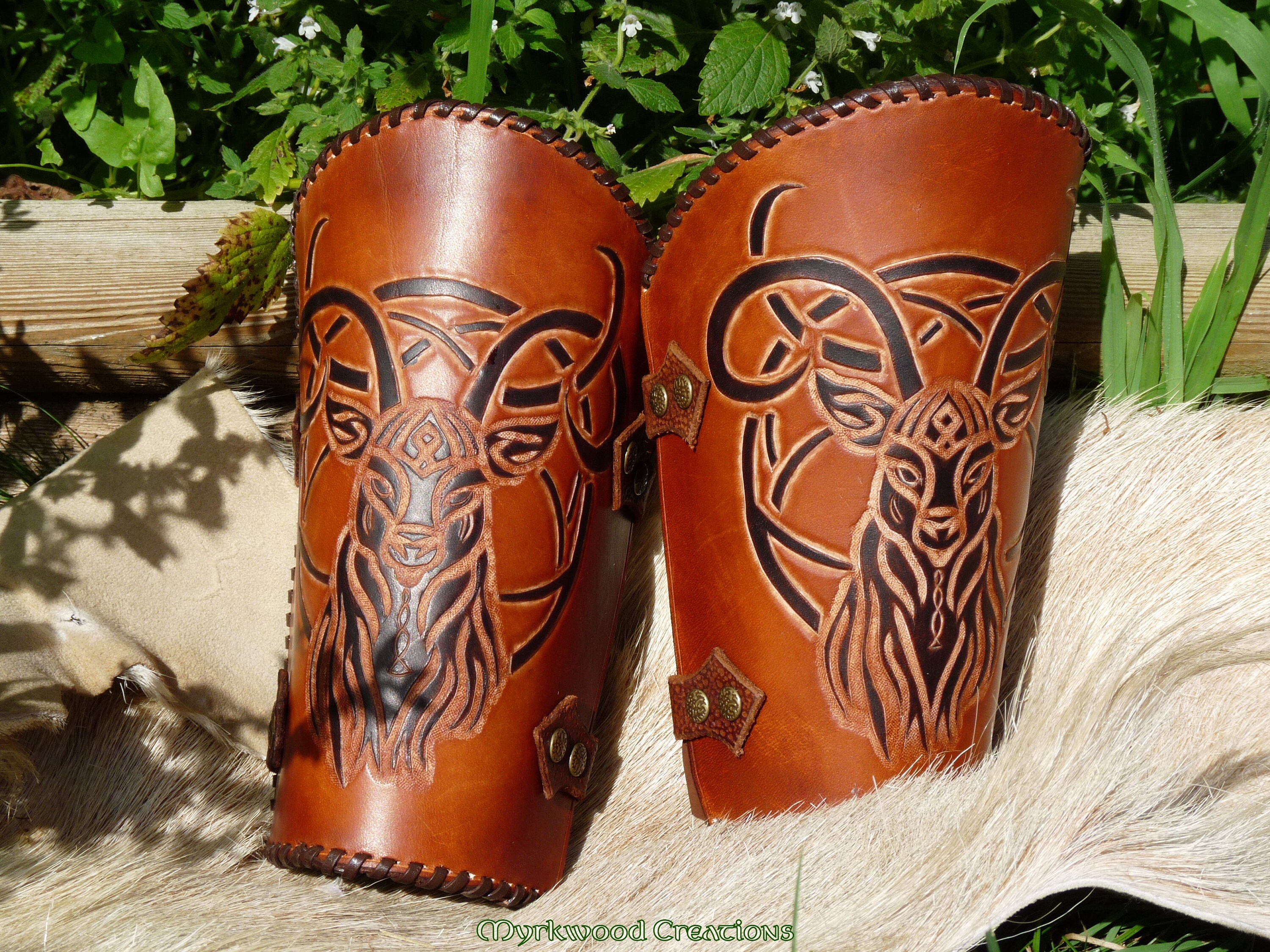 Leather Vambraces Stag Head Viking Armor Celtic LARP - Etsy