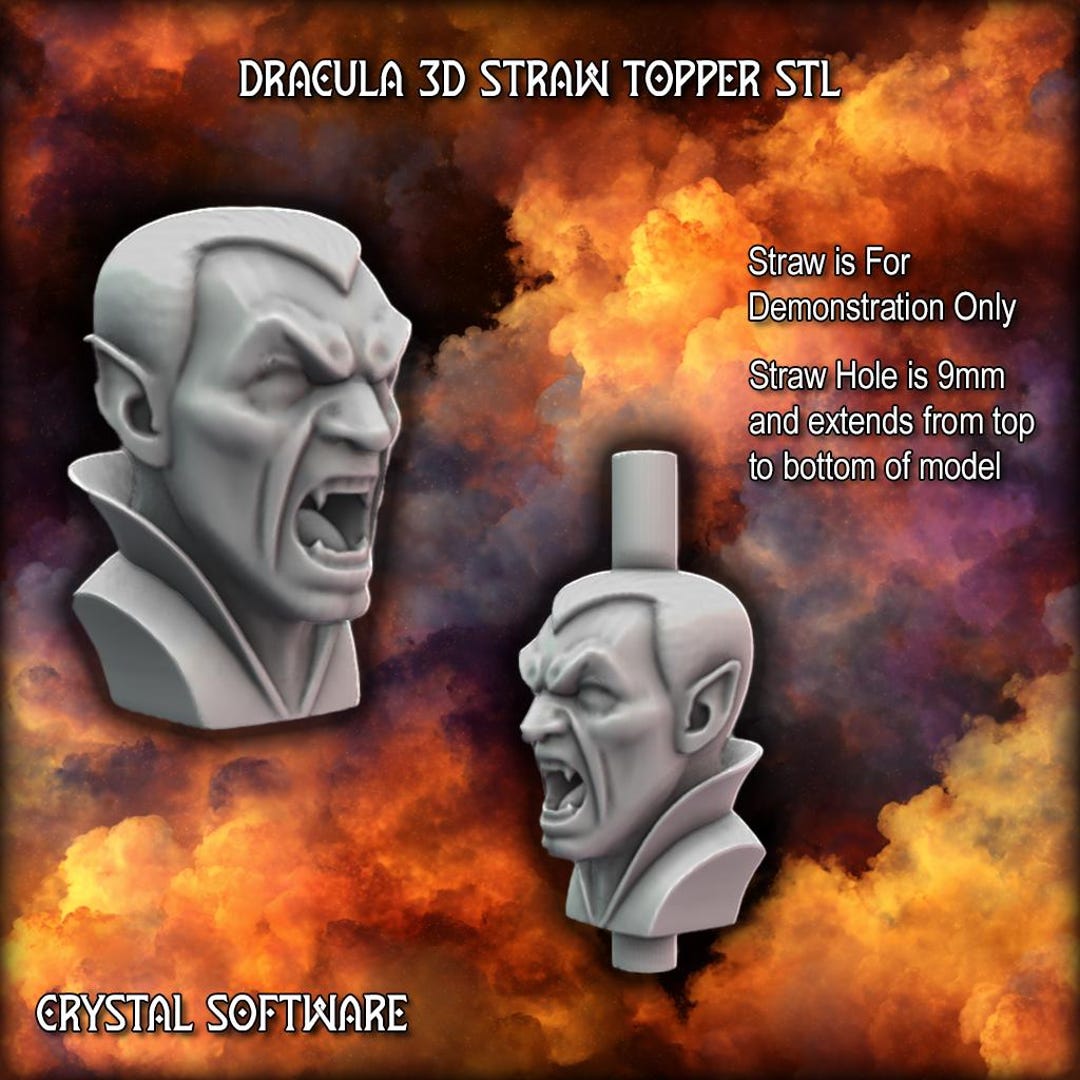 Dracula Straw Topper STL – Classic Vampire Horror 3D Print - 2 Year ...