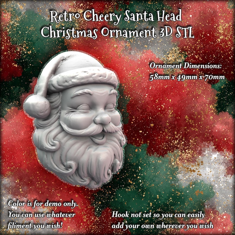 Retro Cheery Santa Head – Classic Christmas Ornament | 3D Printable STL ...