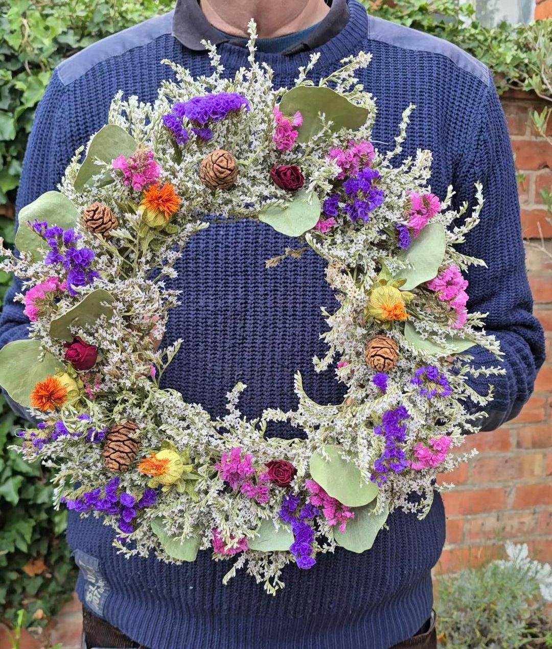 Dried Winter Wreath With German Statice & Flowers | Door Decor ...