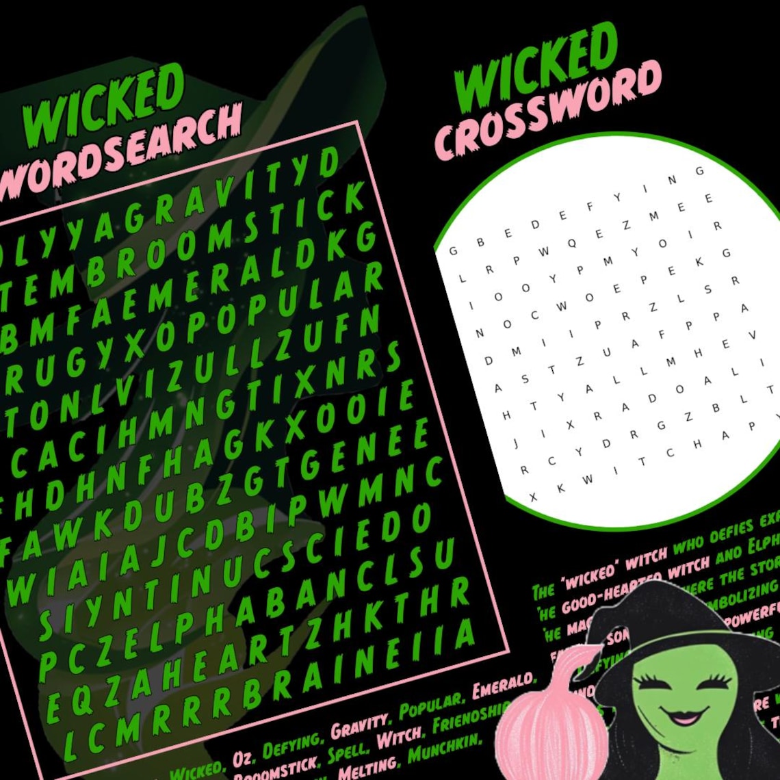 Wicked Musical Printable Wordsearch & Crossword Fun – Puzzle for ...