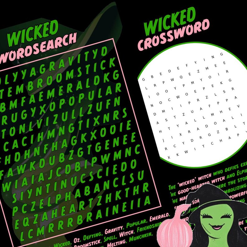 Wicked Musical Printable Wordsearch & Crossword Fun – Puzzle for ...