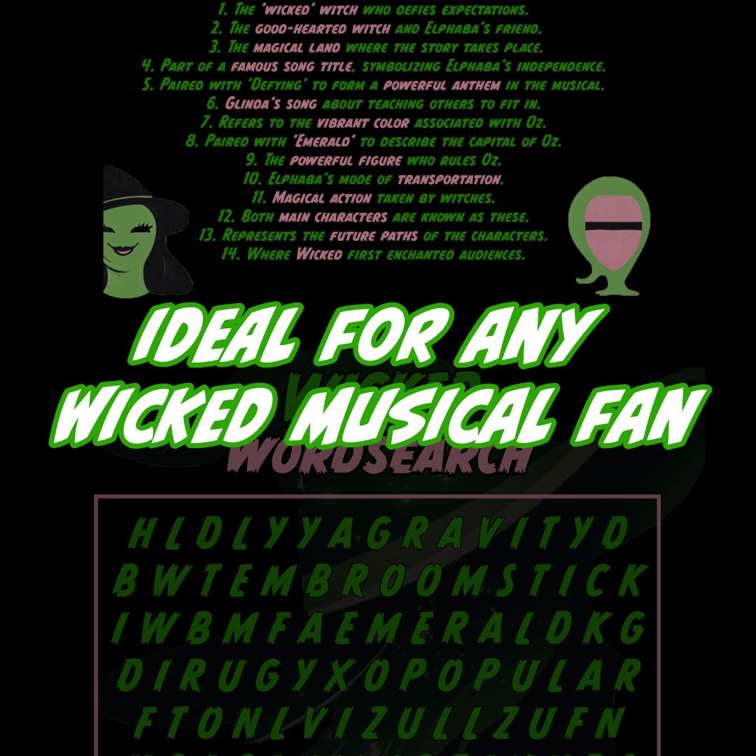 Wicked Musical Printable Wordsearch & Crossword Fun – Puzzle for ...